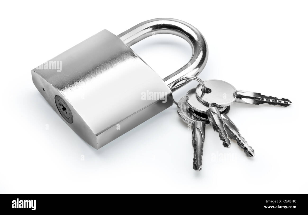 Lock with key on white background with clipping path Stock Photo - Alamy