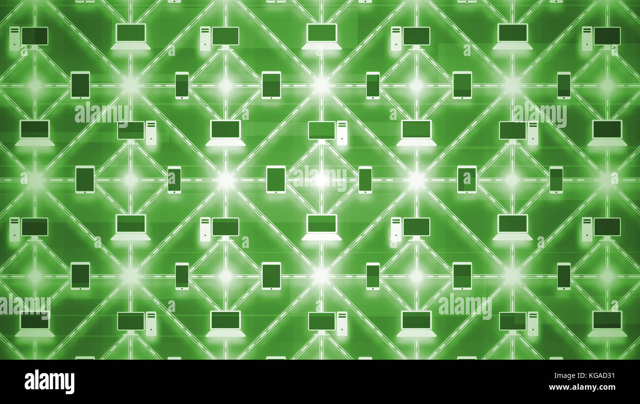A multilayered 3d rendering of a green computer network from screens ...