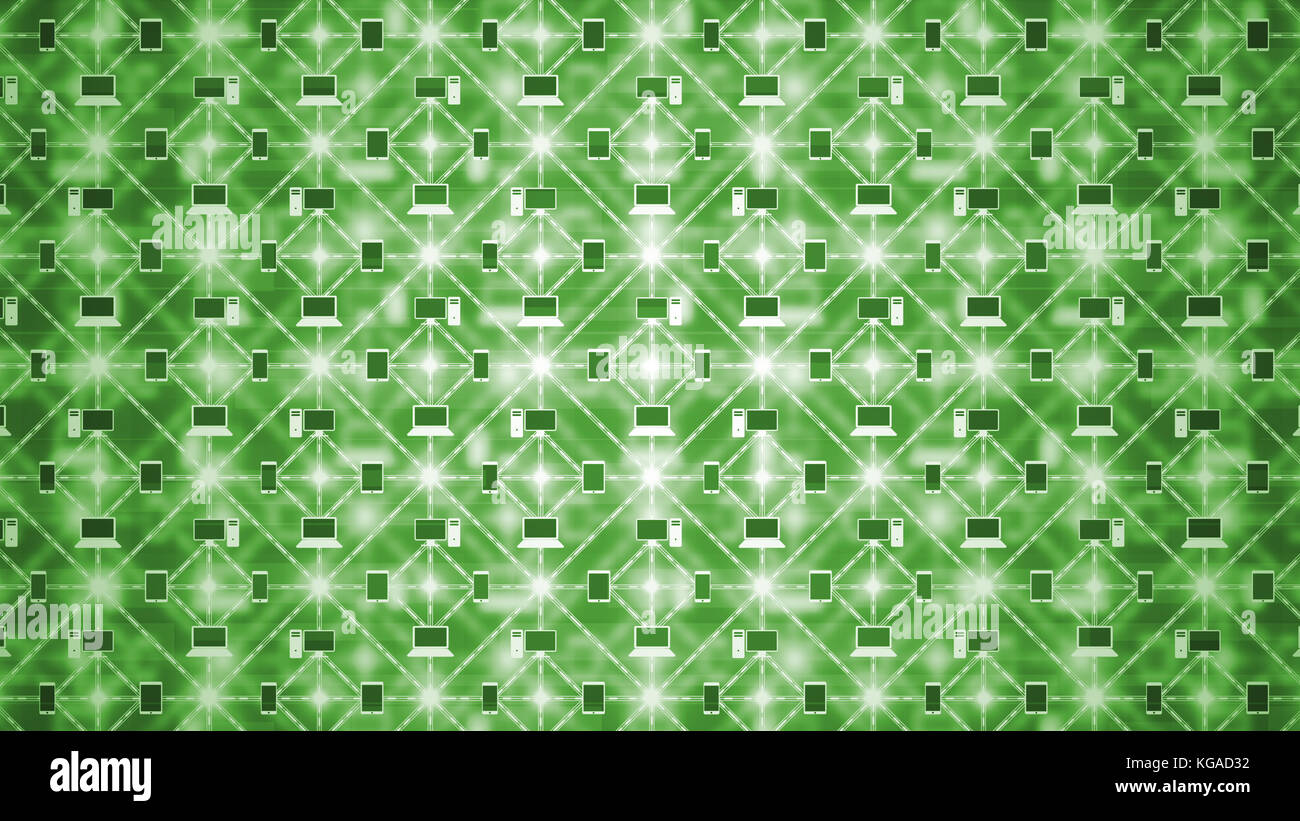 An impressive 3d illustration of a green computer network from displays ...
