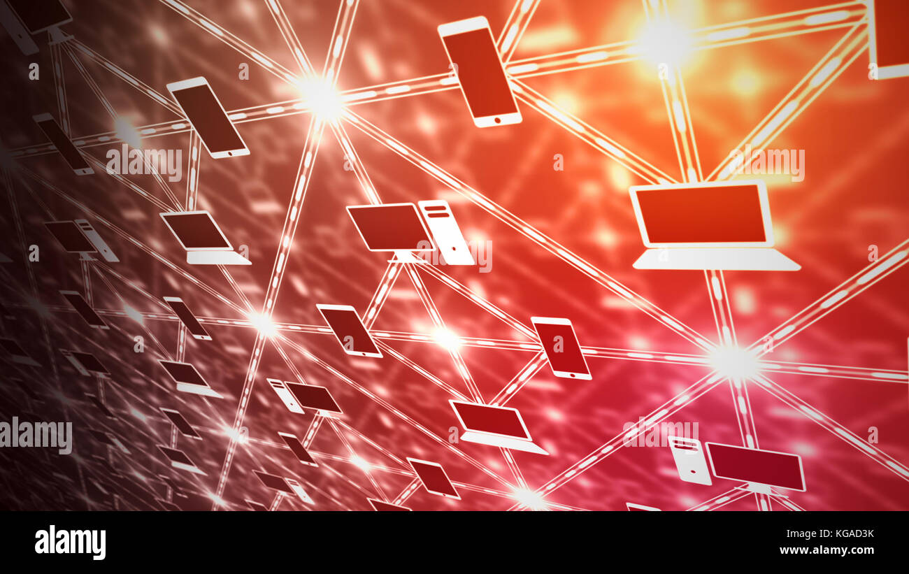 A techno 3d illustration of red and orange computer network from ...