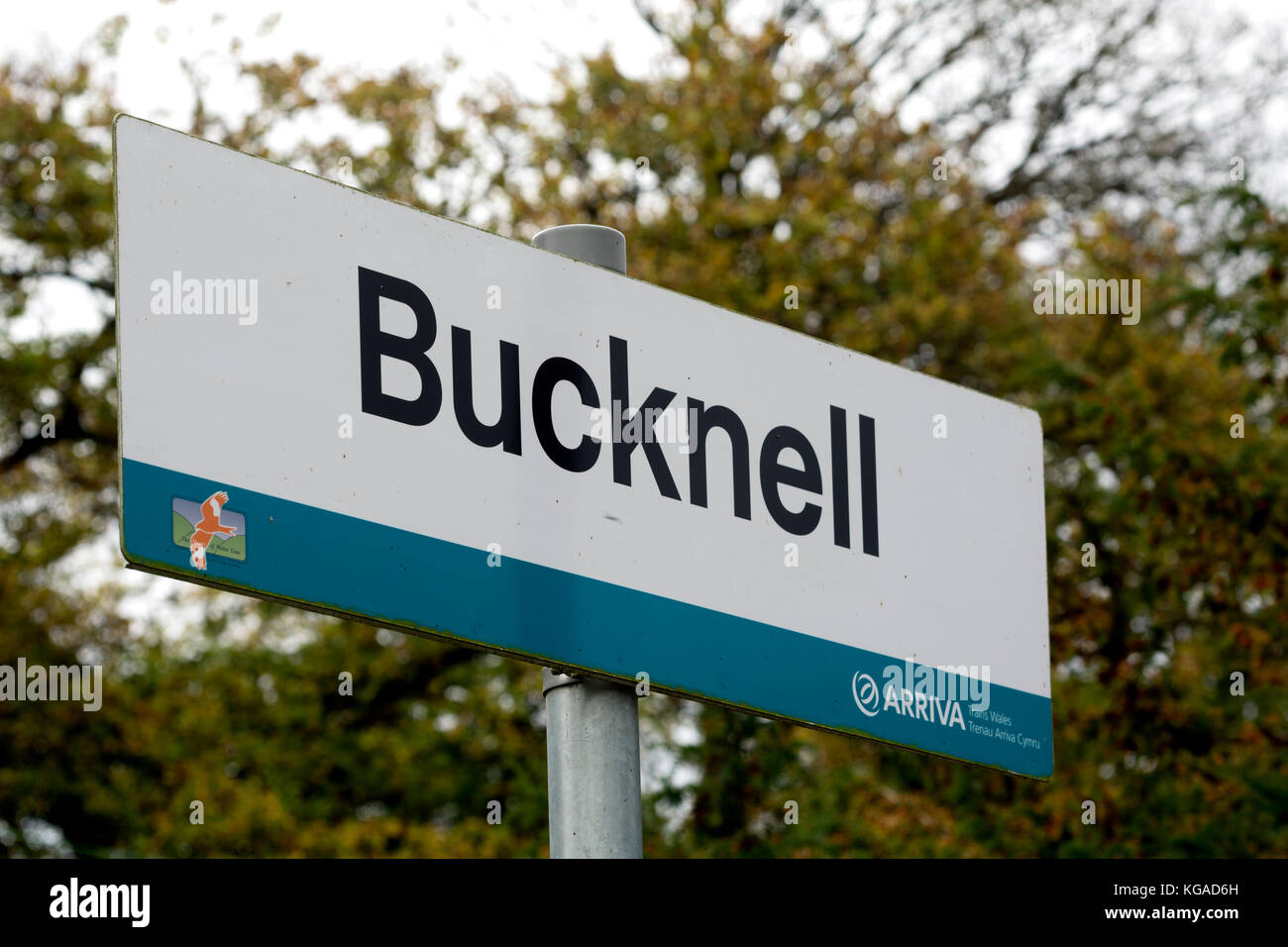 Bucknell station sign on the Heart of Wales Line, Shropshire, England ...