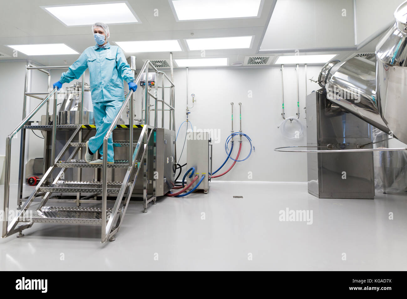 plant picture, scientist is standing on ladder in laboratory Stock ...