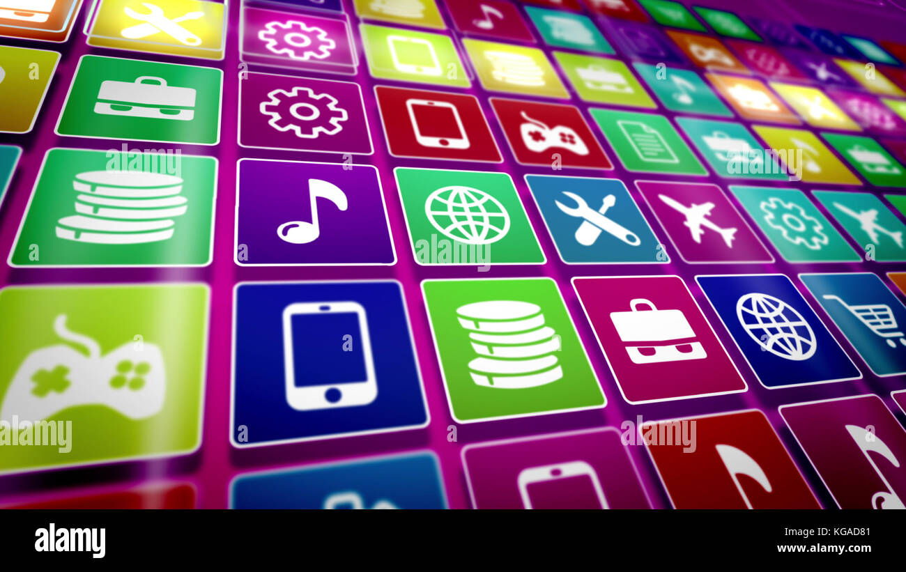 An amazing 3d rendering of a colorful application icons screen placed ...