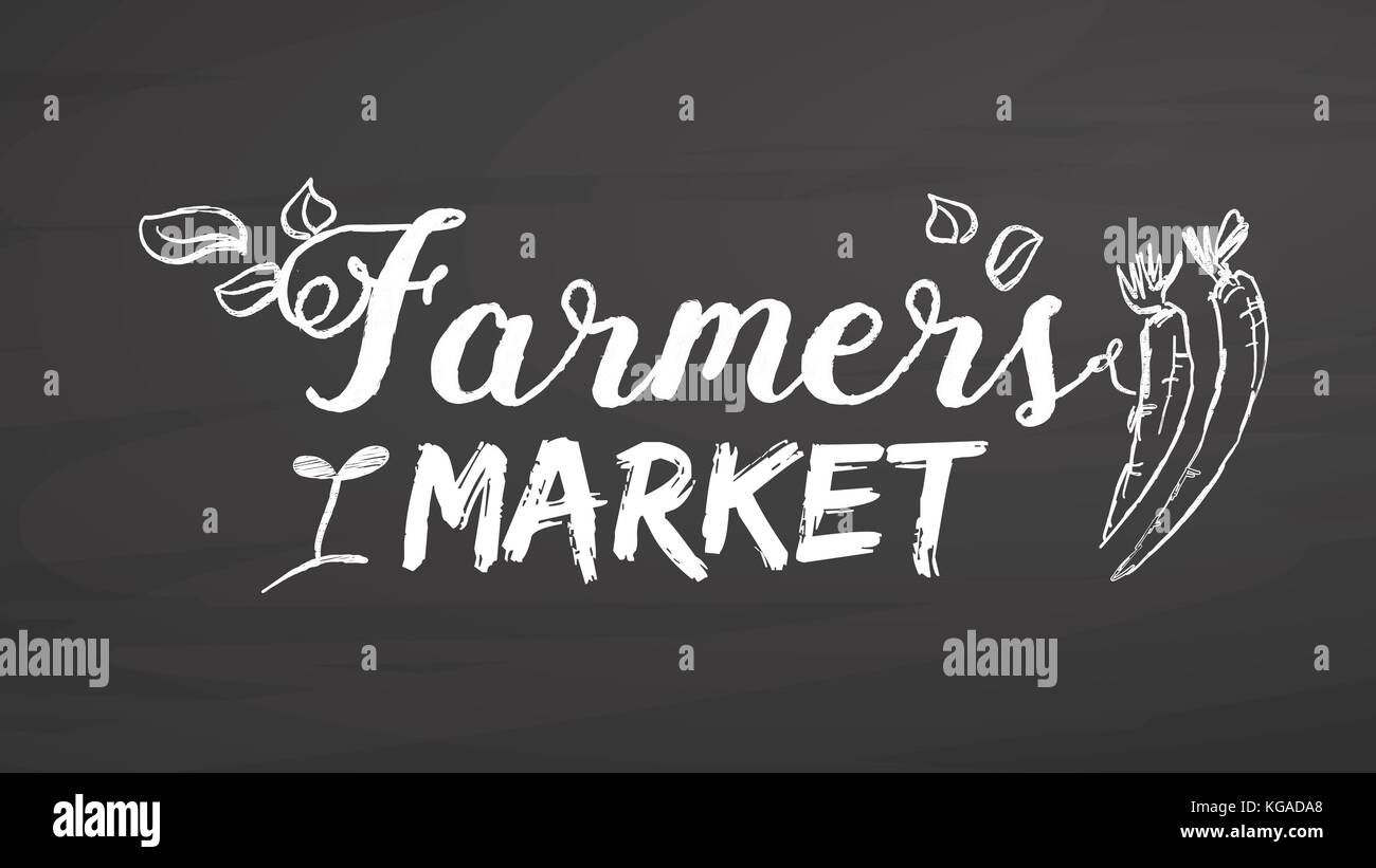 Farmers market lettering on chalkboard. Handdrawn vector sketch, clean ...