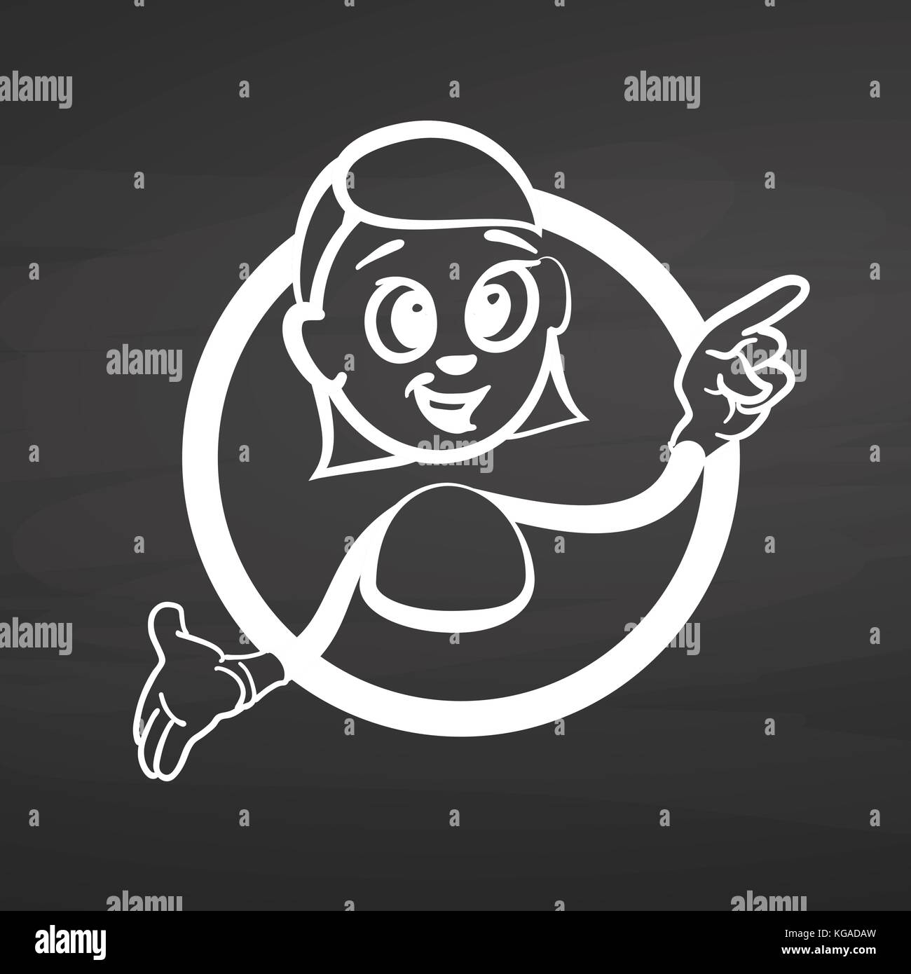 Stick woman finger pointing up. Drawing on chalkboard. Handdrawn vector ...