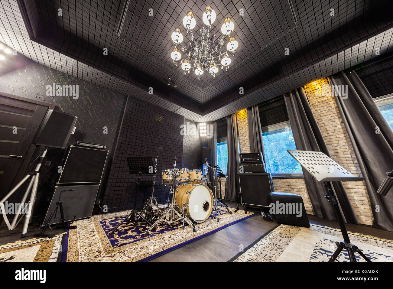 professional music recording studio with musical instruments Stock ...