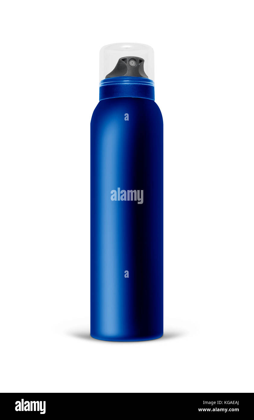 Blue blank aluminum spray can isolated on white background. The black ...