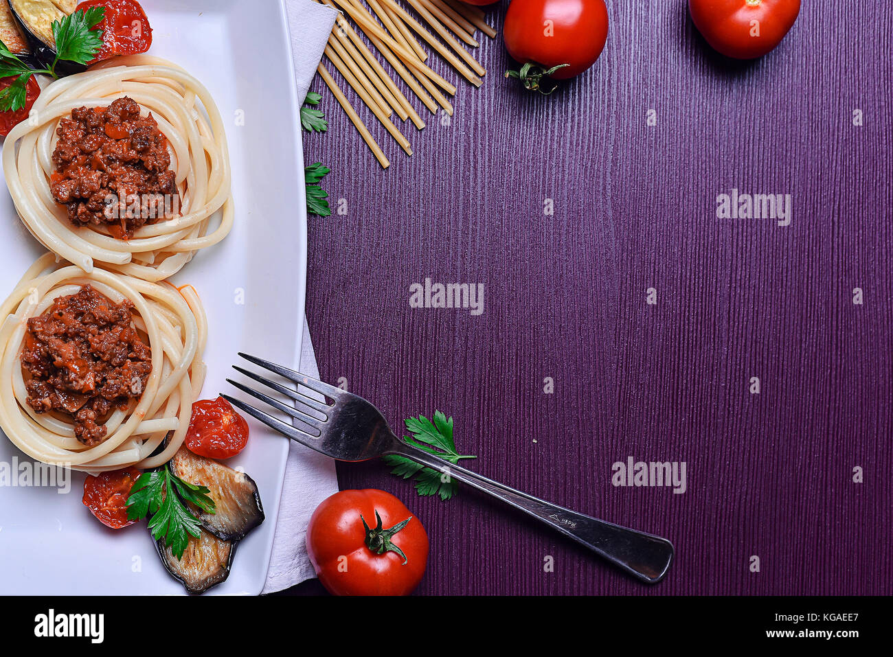 Italian pasta with meat in a cafe. Dinner in the restaurant. Pas Stock ...