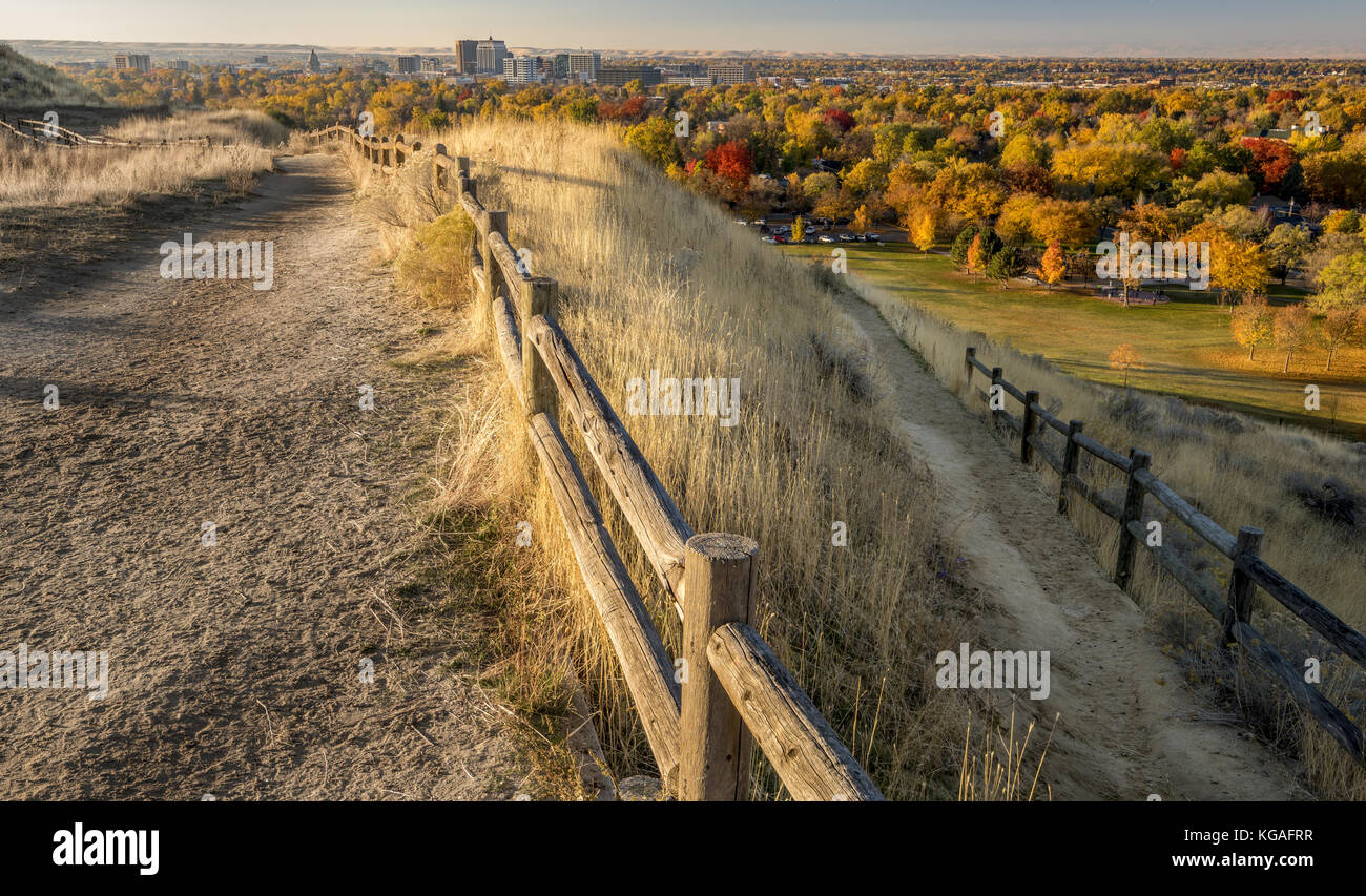 Camels Back Park trail system over Boise Idahi with fall tree colors ...