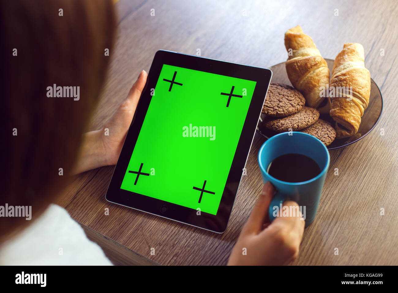 Morning Coffee with Tablet PC Stock Photo - Alamy
