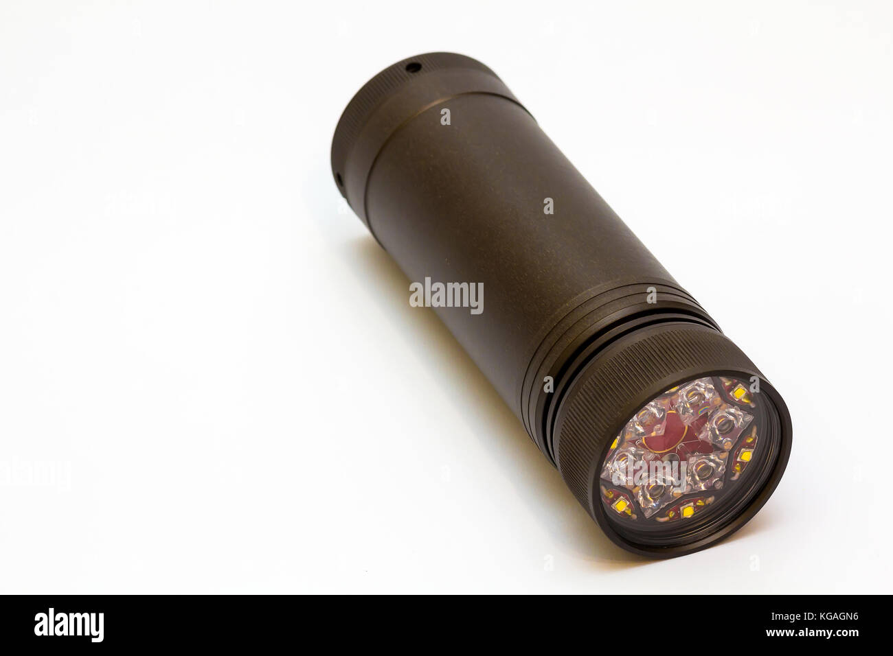 Modern LED flashlight isolated on white background Stock Photo - Alamy