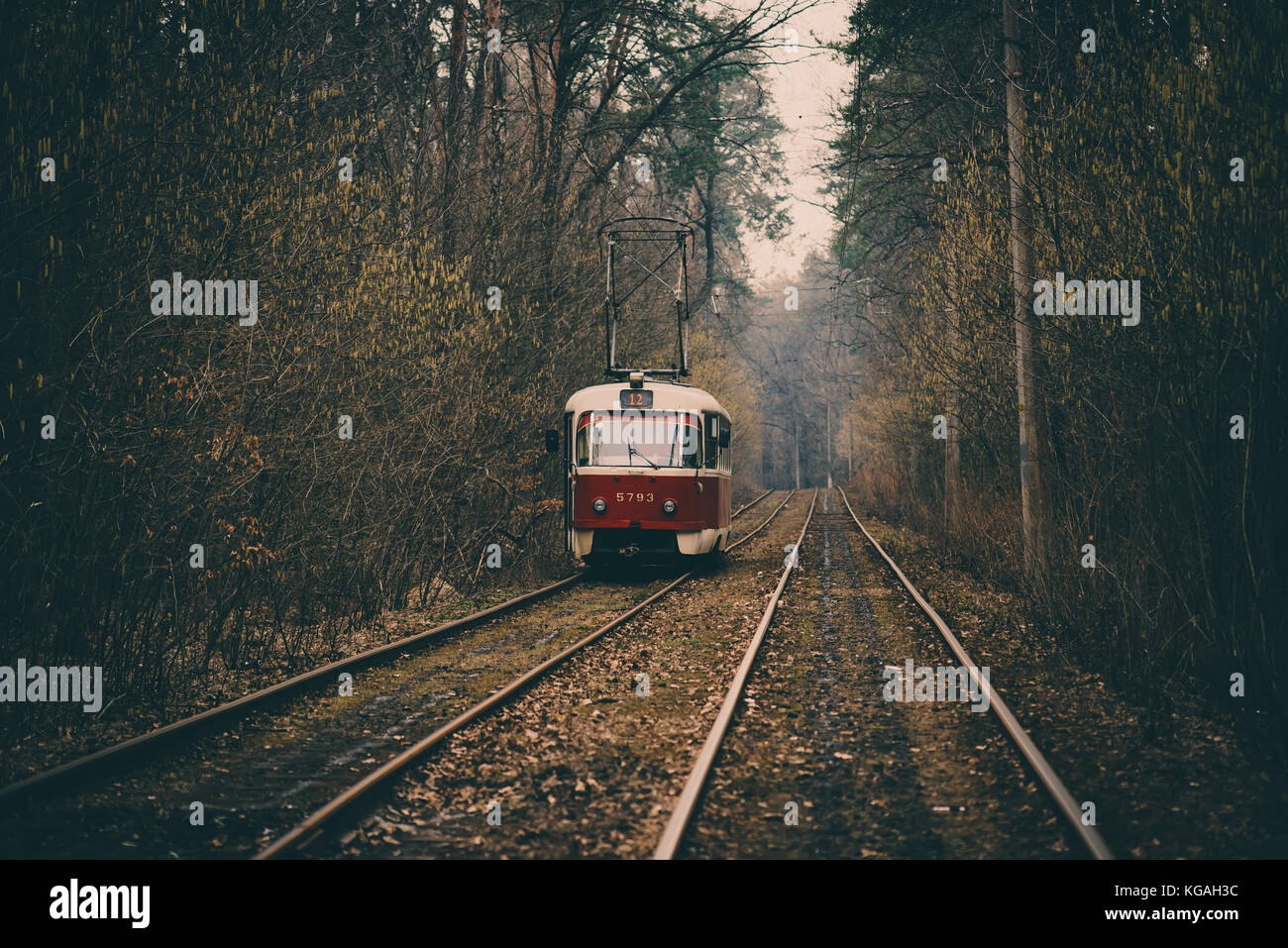 Vintage red tram Stock Photo - Alamy