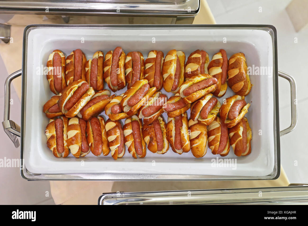 Big Bunch of Hot Dogs in Bavarian Buns Stock Photo - Alamy