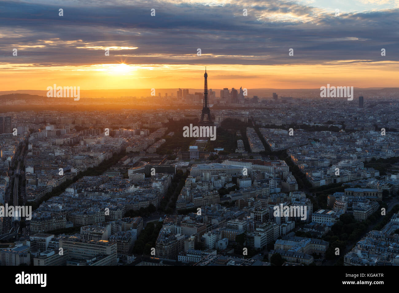 Scenic sunset over Paris, France, viewed from the Tour Montparnasse ...