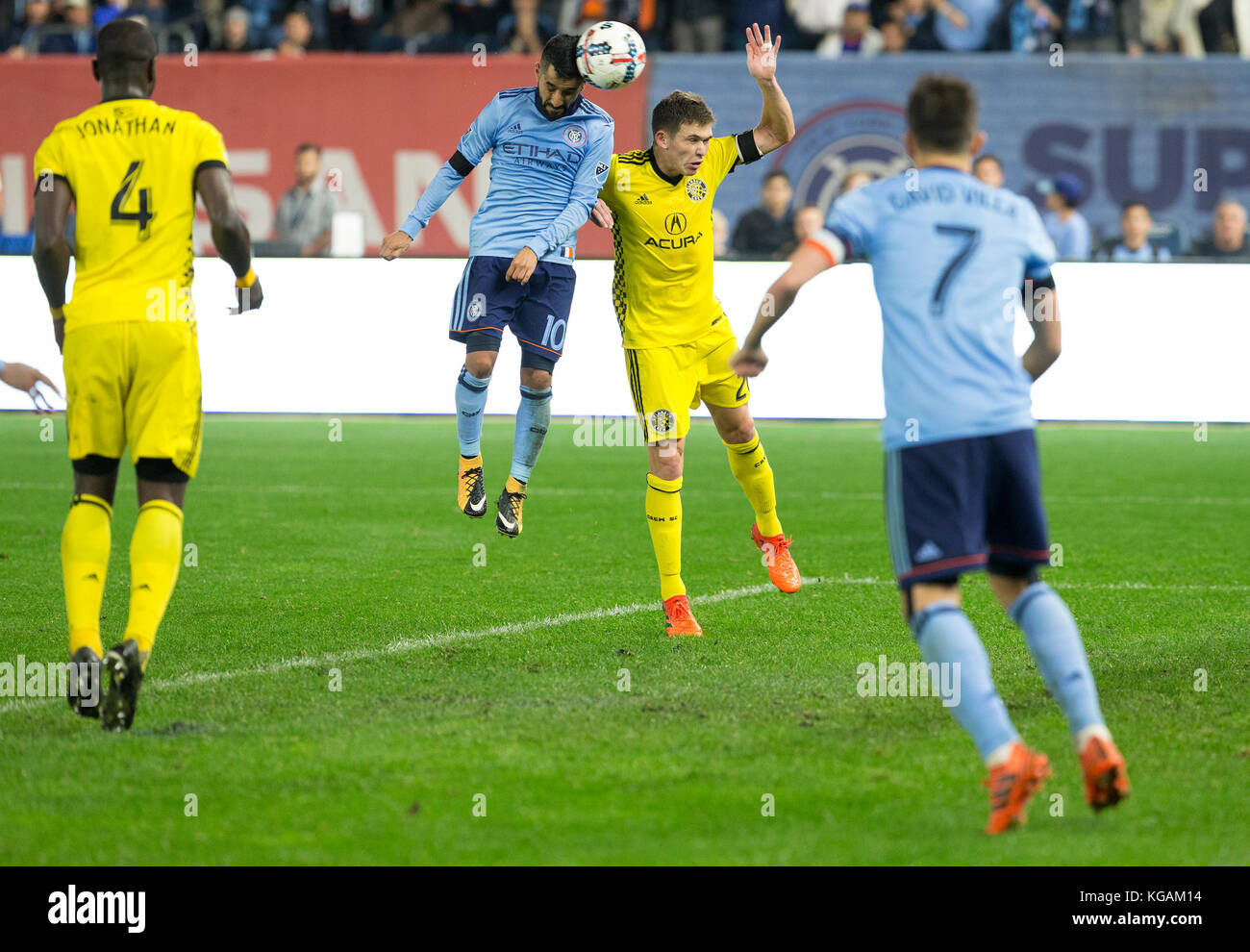 Wil Trapp (20) of Columbus Crew & Maximiliano Moralez (10) of NYC FC ...