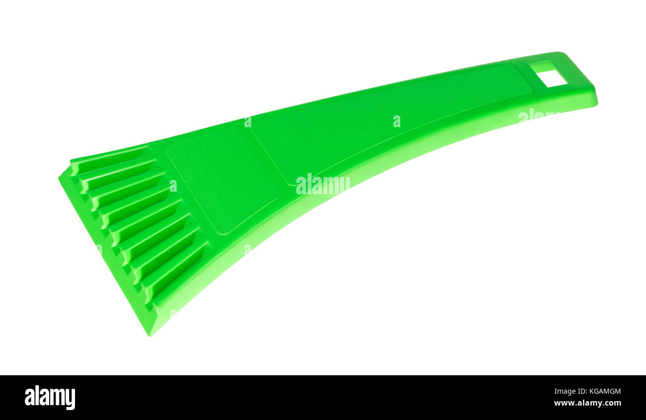 Green car ice scraper from snow isolated on white background Stock ...