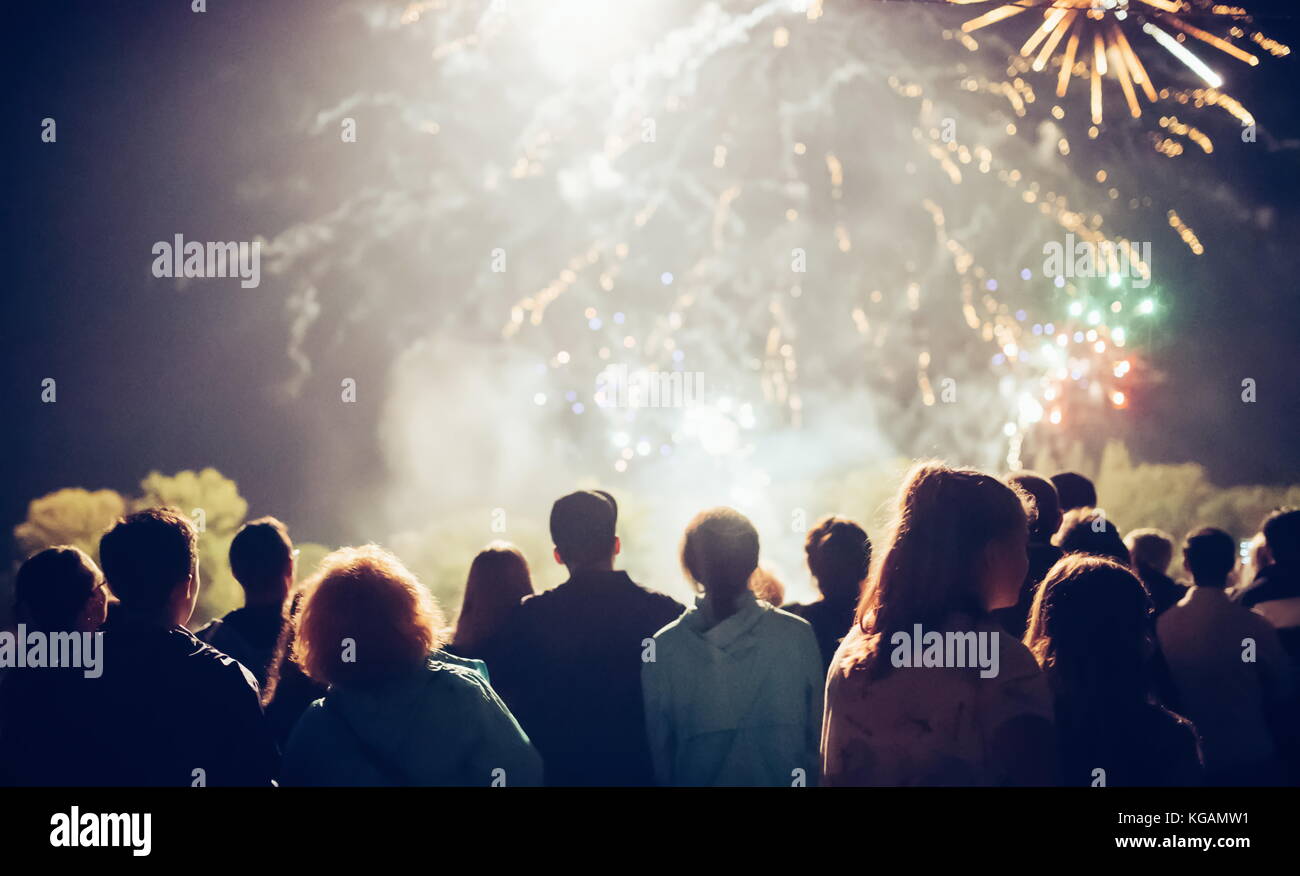Crowd watching fireworks Stock Photo - Alamy