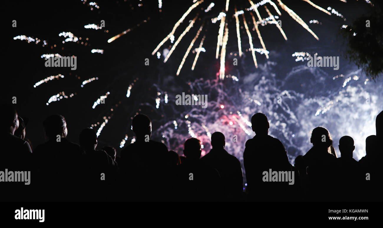Crowd watching fireworks Stock Photo - Alamy