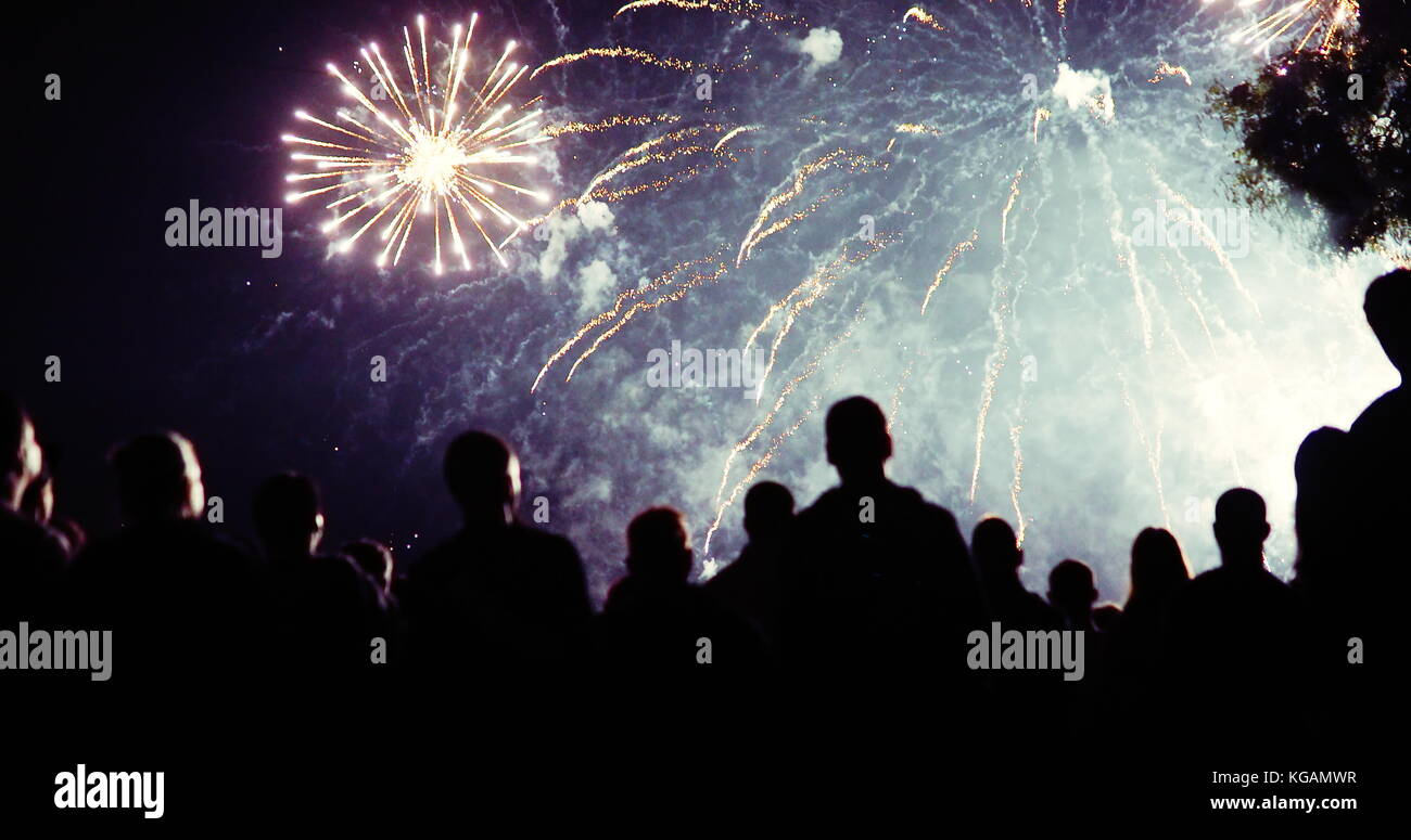 Crowd watching fireworks Stock Photo - Alamy