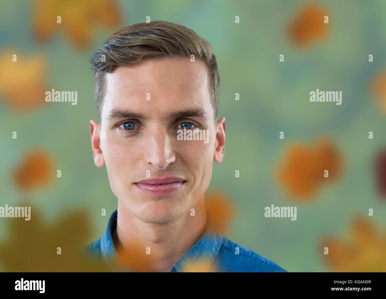 Digital composite of Man's face in forest with leaves Stock Photo - Alamy
