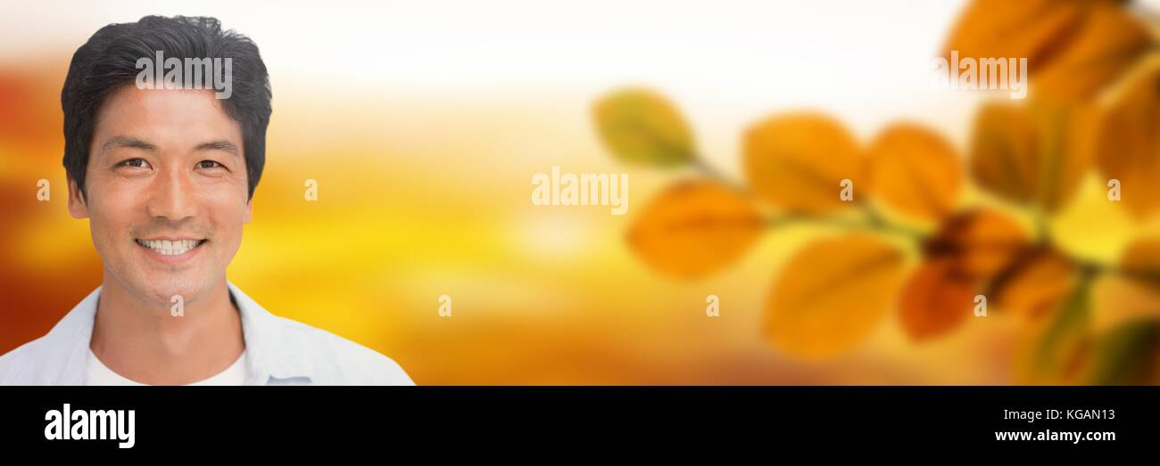 Digital composite of Man's face in forest with leaves Stock Photo - Alamy