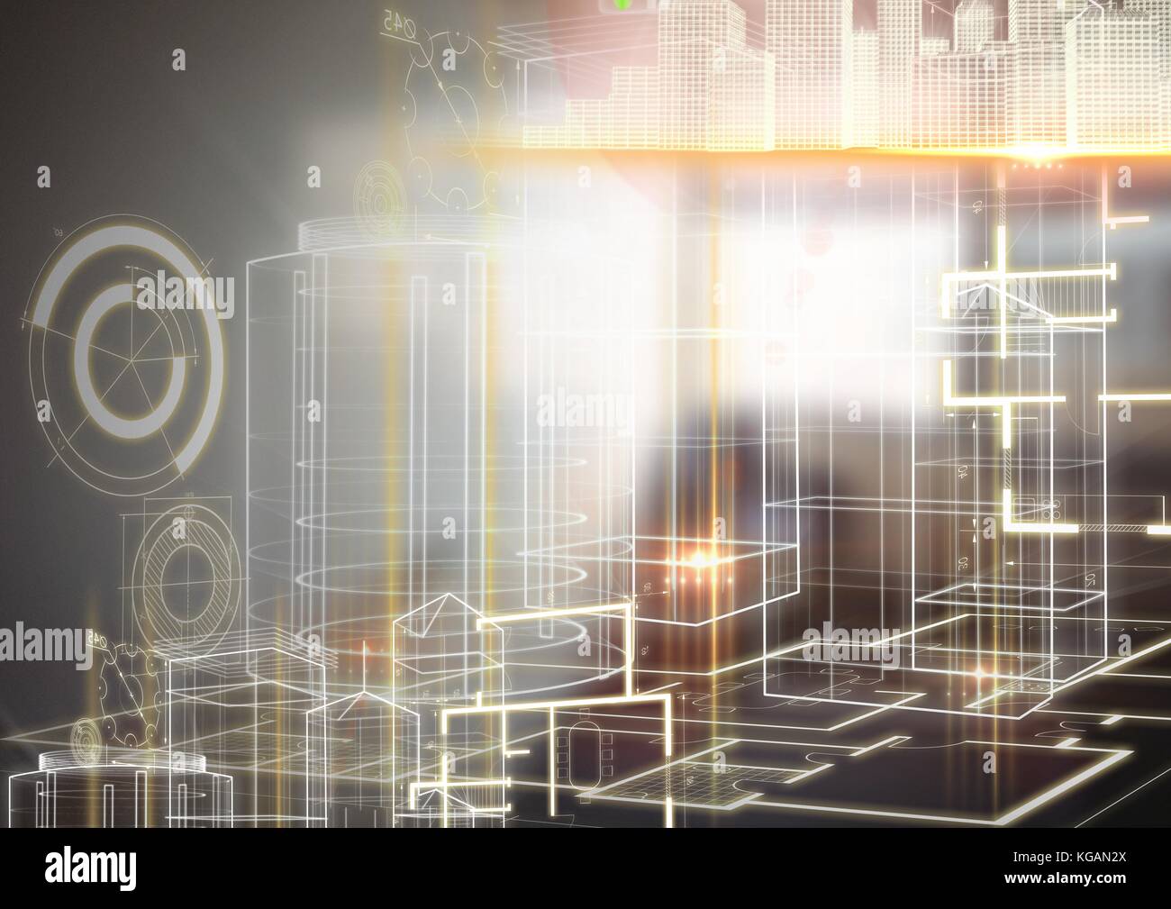 Digital composite of Building structure interface in front of office ...