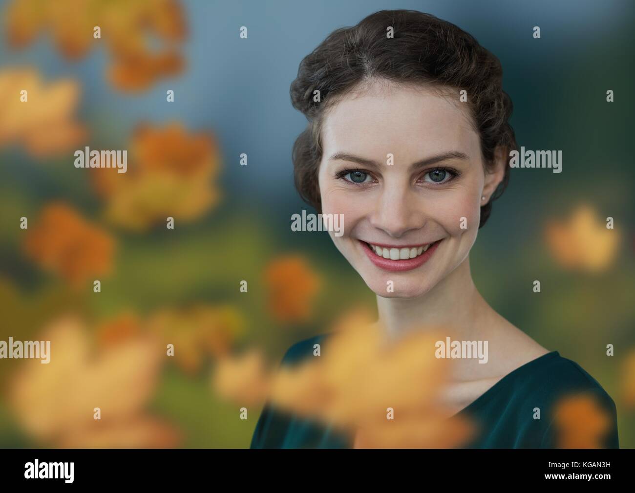 Digital composite of Woman's face in nature with leaves Stock Photo - Alamy