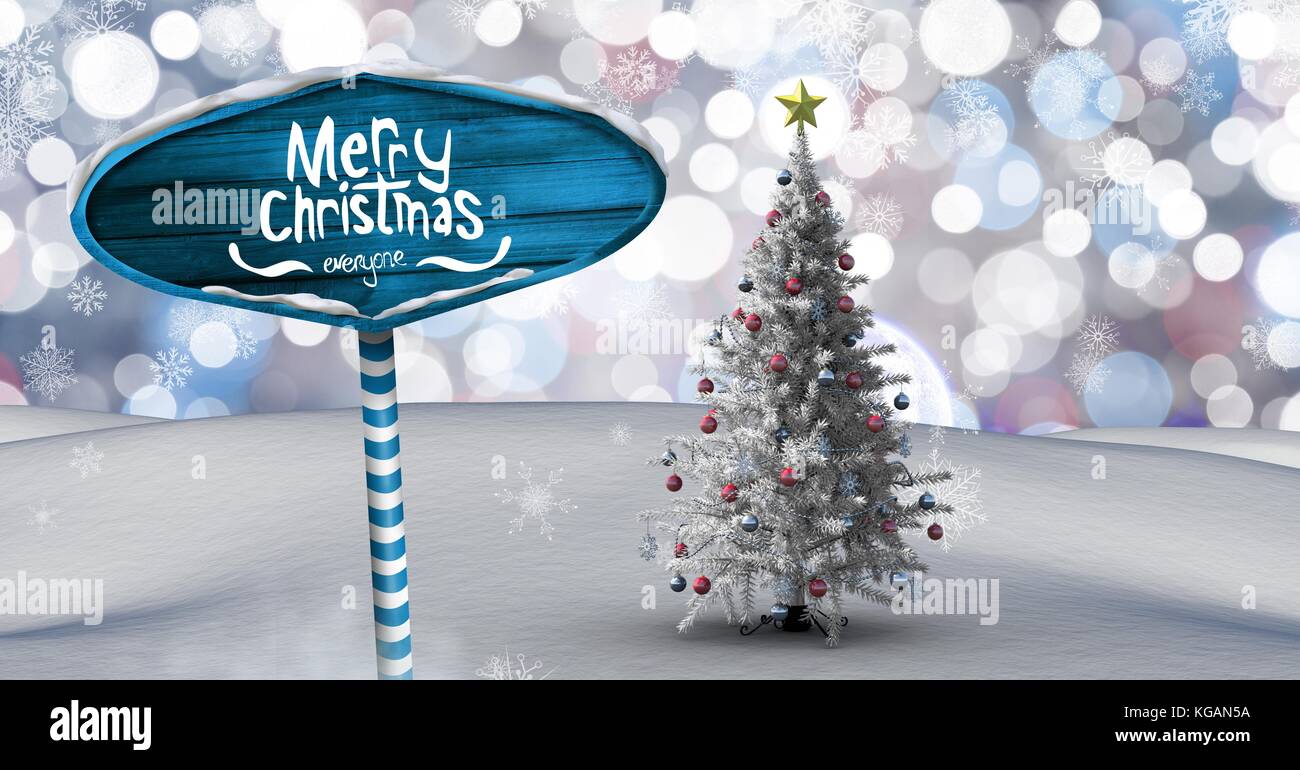 Digital composite of Merry Christmas text on Wooden signpost in ...