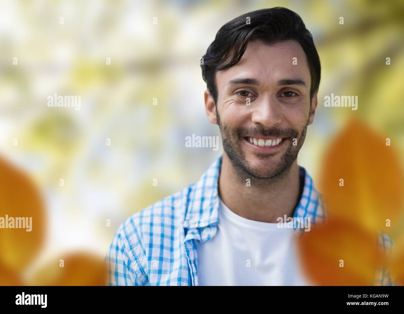 Digital composite of Man's face in forest with leaves Stock Photo - Alamy