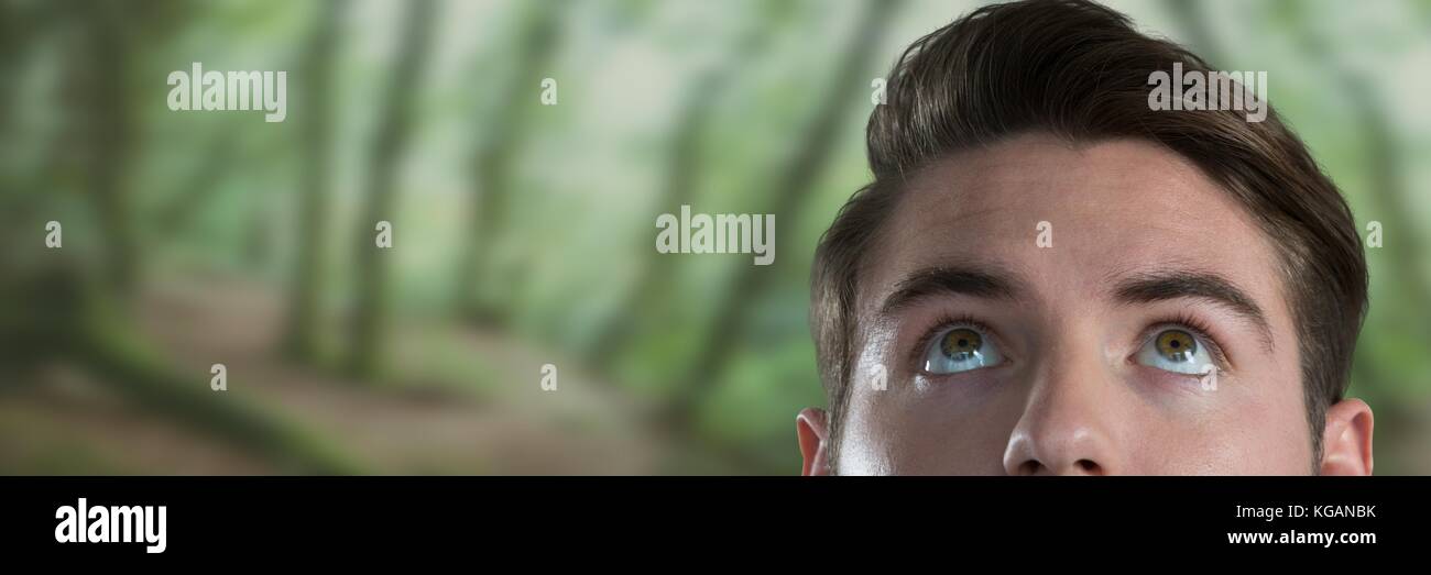 Digital composite of Man's face in forest Stock Photo - Alamy