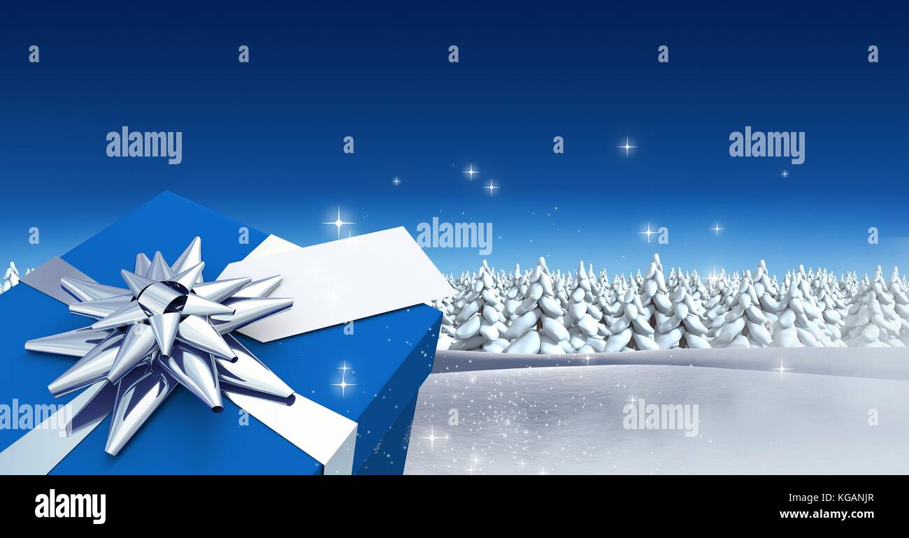 Digital composite of Gift in Christmas Winter landscape Stock Photo - Alamy