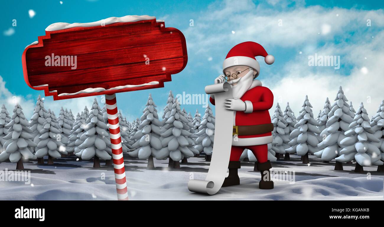 Digital composite of Santa reading list and Wooden signpost in ...