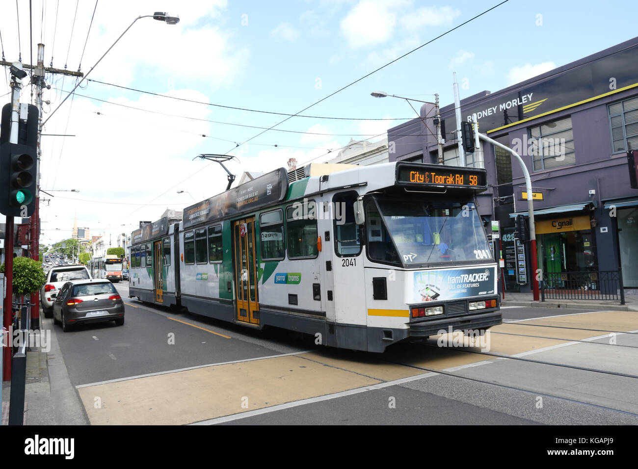 A tram on Toorak Road, Toorak, Melbourne, Victoria, Australia Stock ...