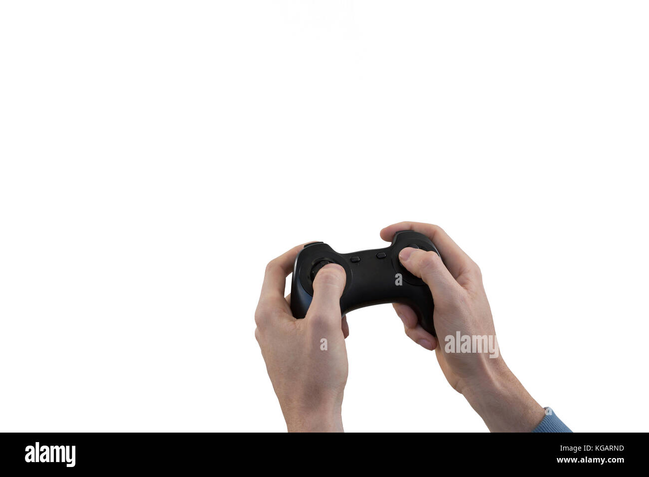 Hands of man playing video game against white background Stock Photo ...