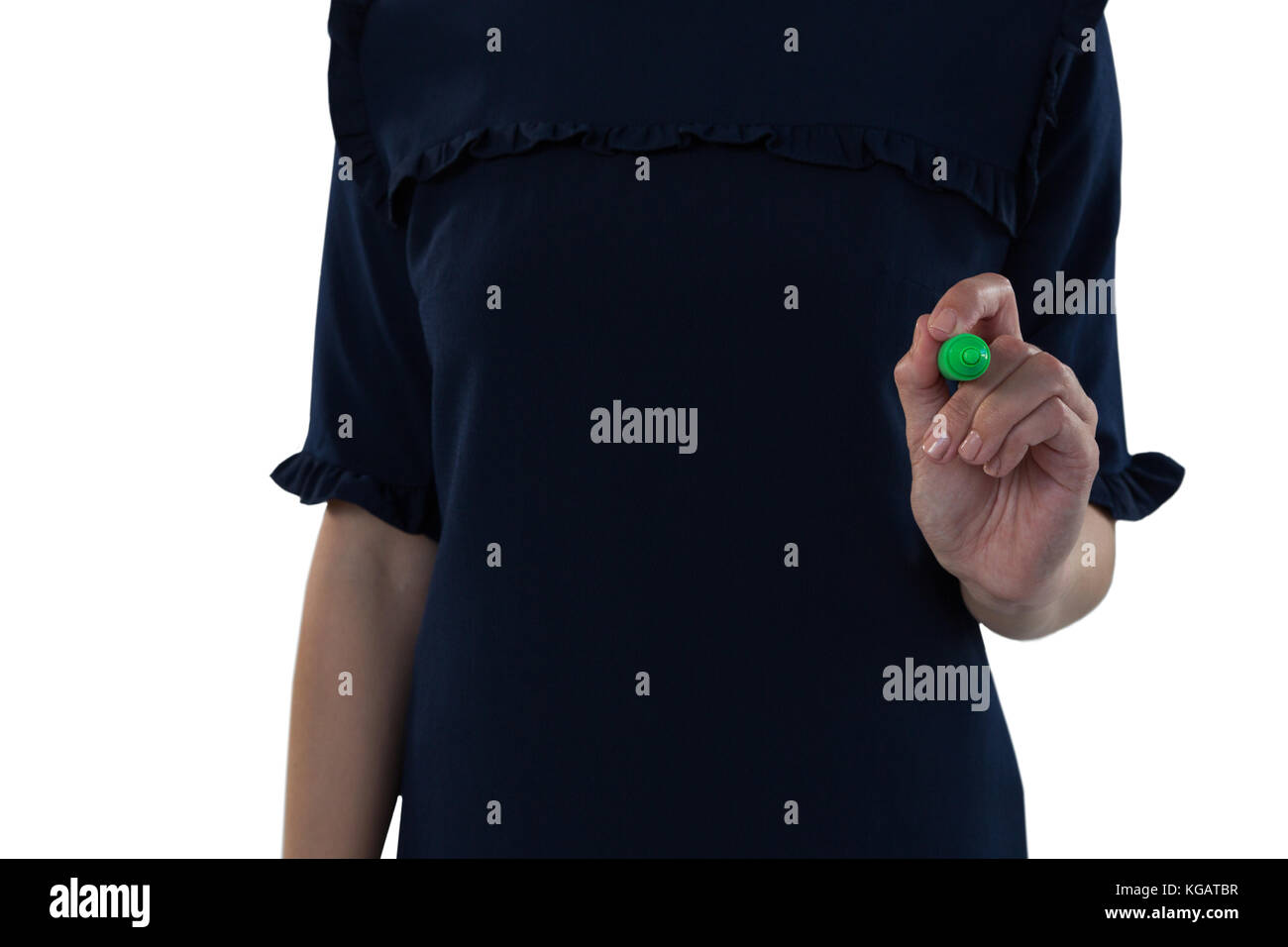 Mid section of female executive writing on invisible screen Stock Photo ...