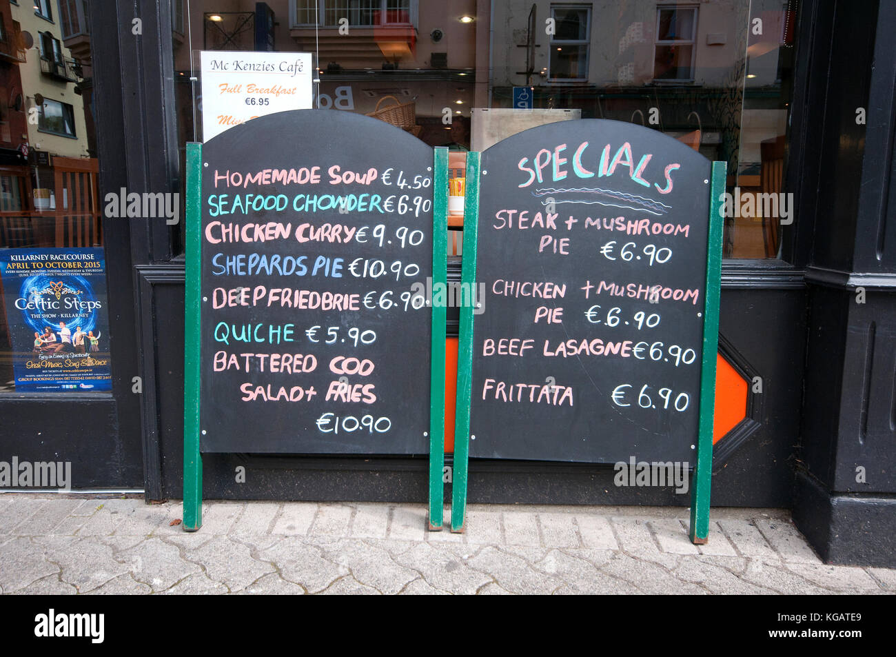 Menu signs at Mc Kenzies Cafe, Killarney, Ireland Stock Photo - Alamy