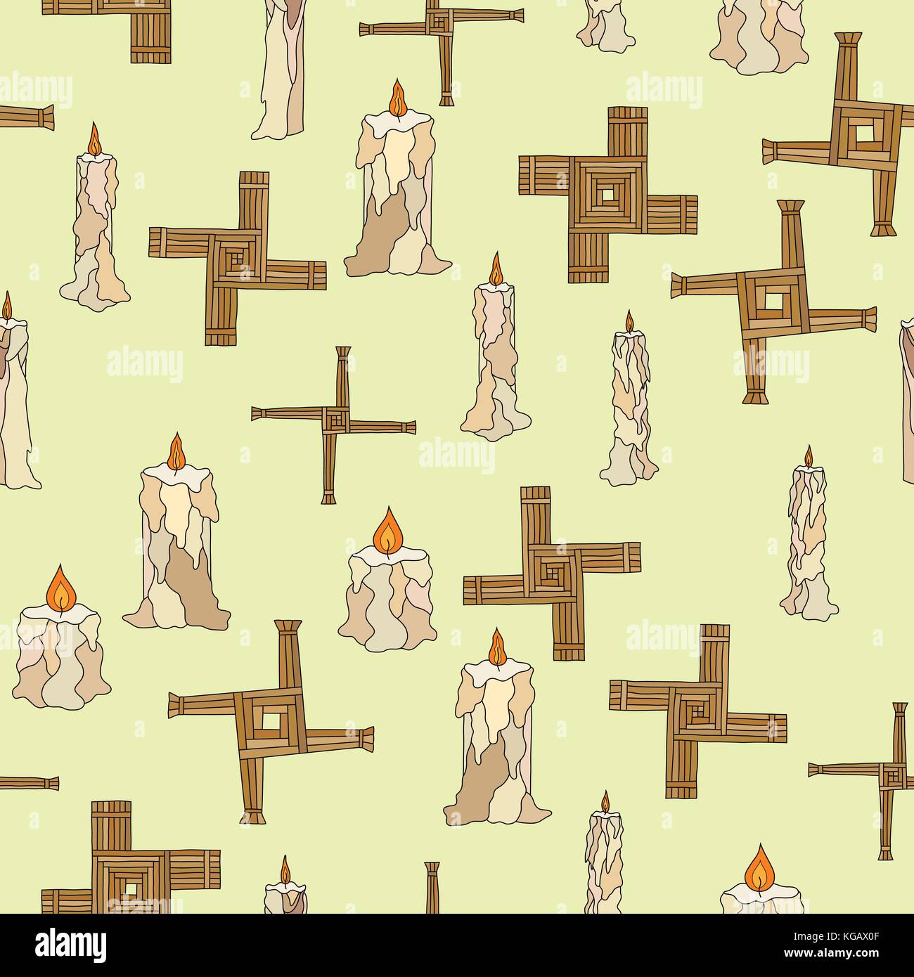 vector imbolc seamless with candles and brigid cross Stock Vector Image ...