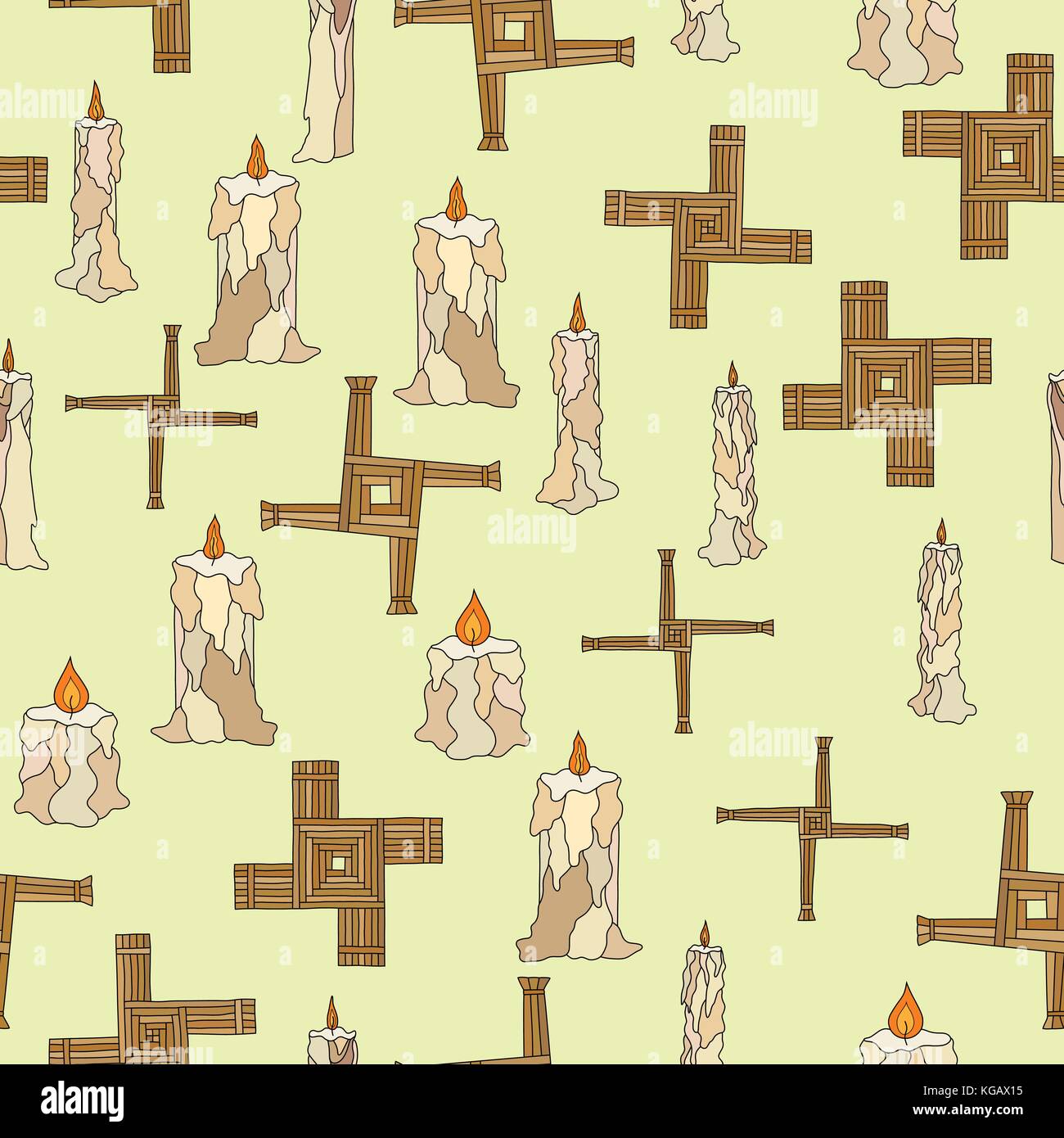 vector imbolc seamless with candles and brigid cross Stock Vector Image ...