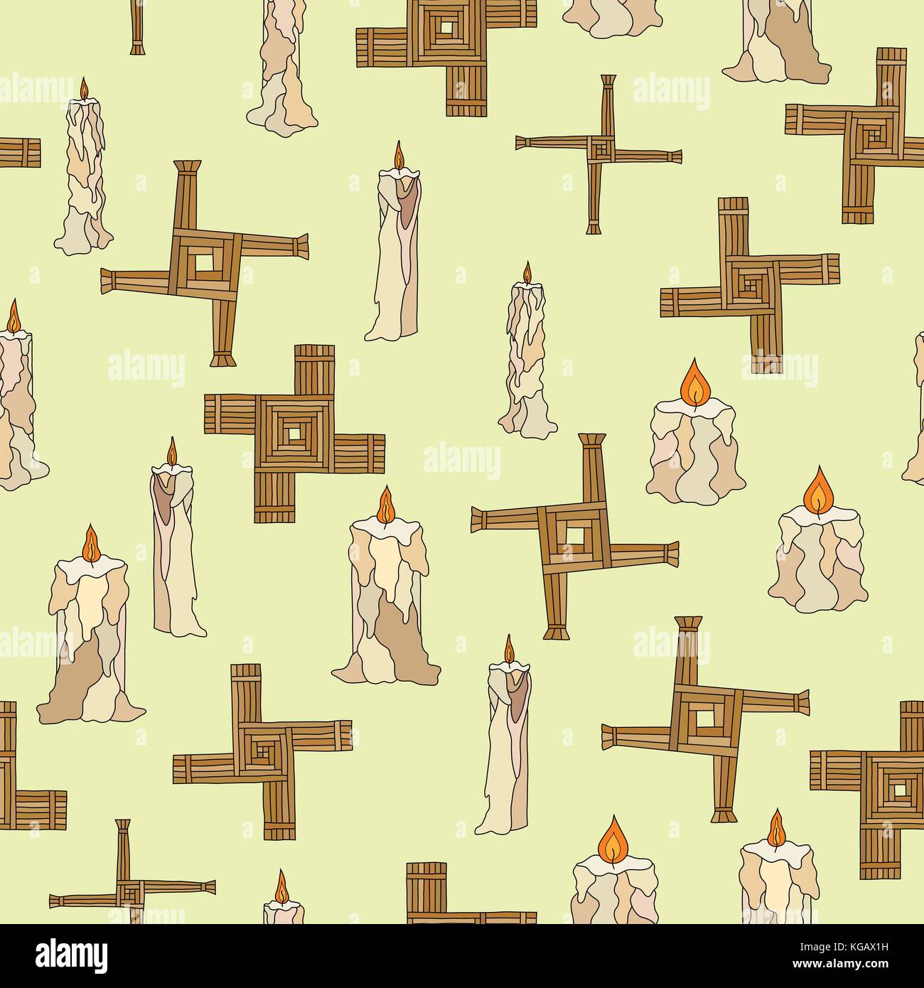 vector imbolc seamless with candles and brigid cross Stock Vector Image ...
