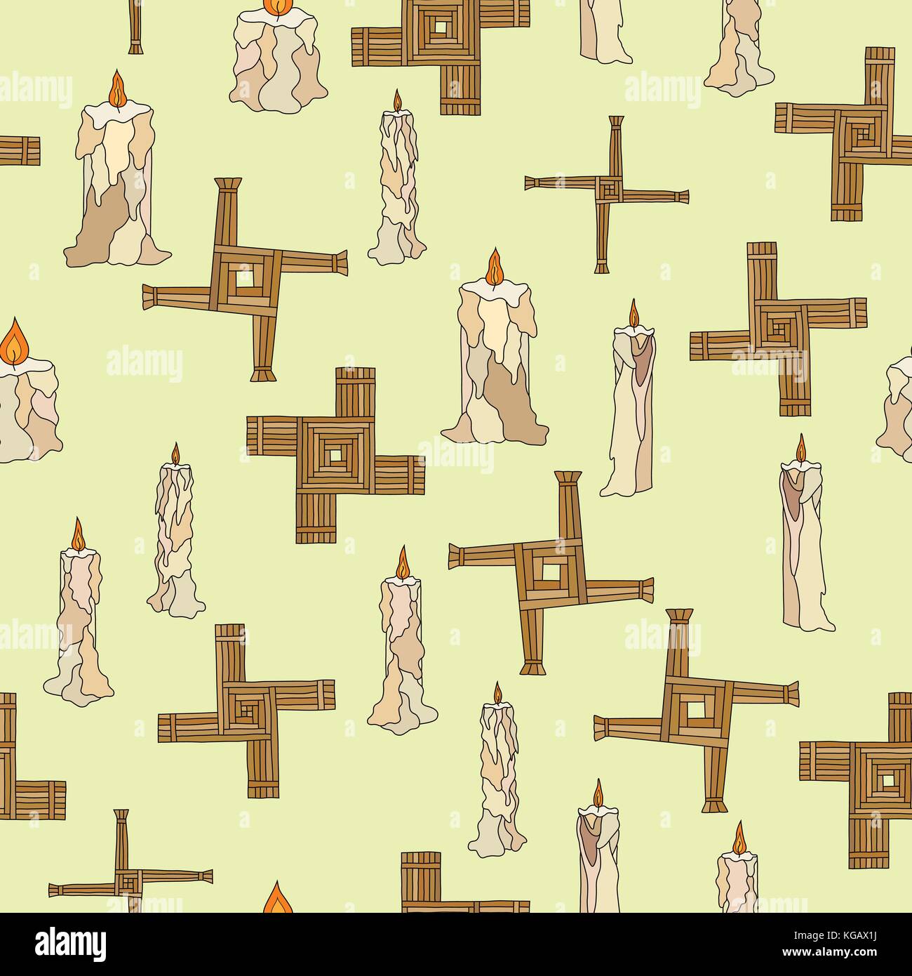 vector imbolc seamless with candles and brigid cross Stock Vector Image ...
