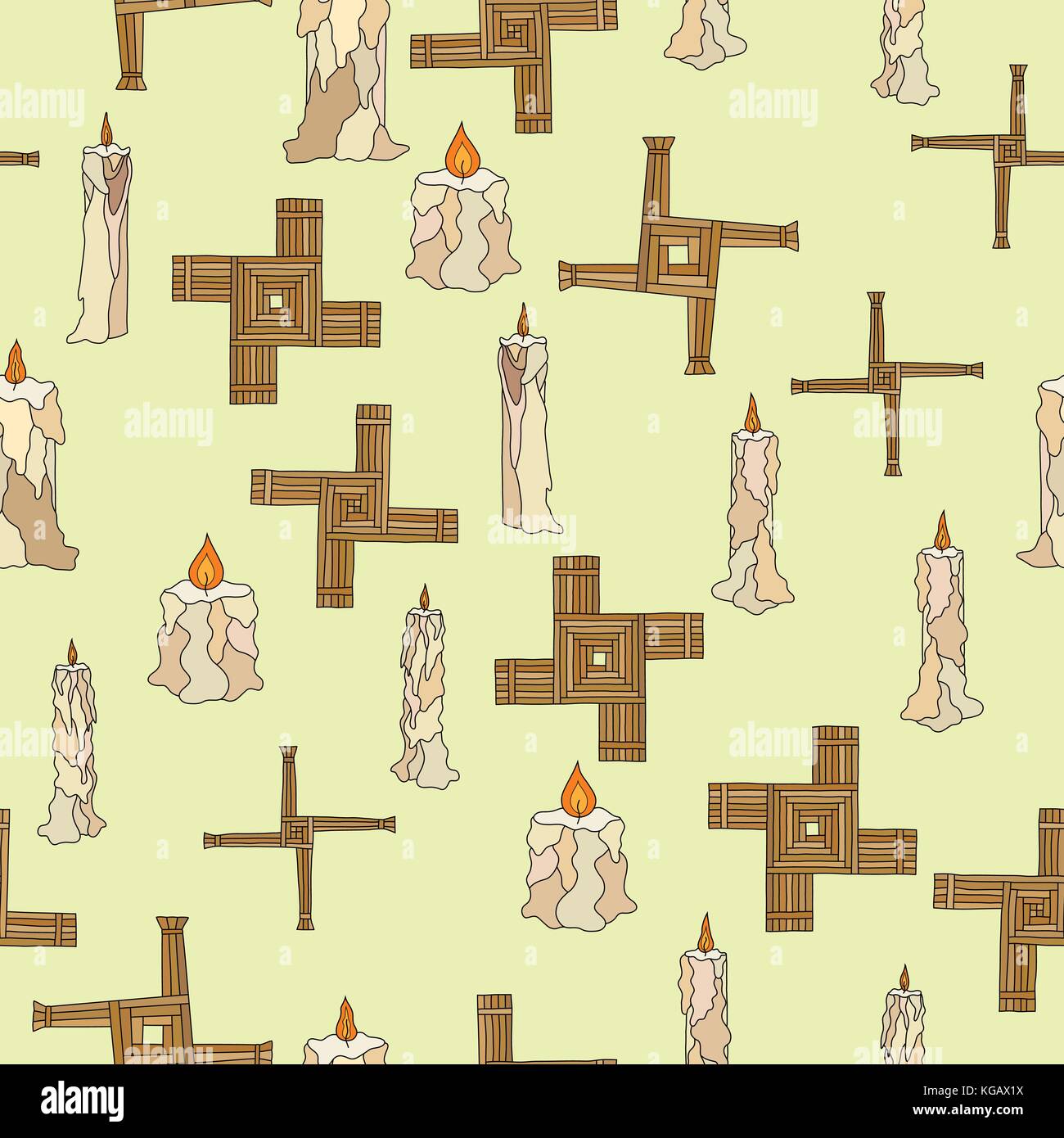 vector imbolc seamless with candles and brigid cross Stock Vector Image ...