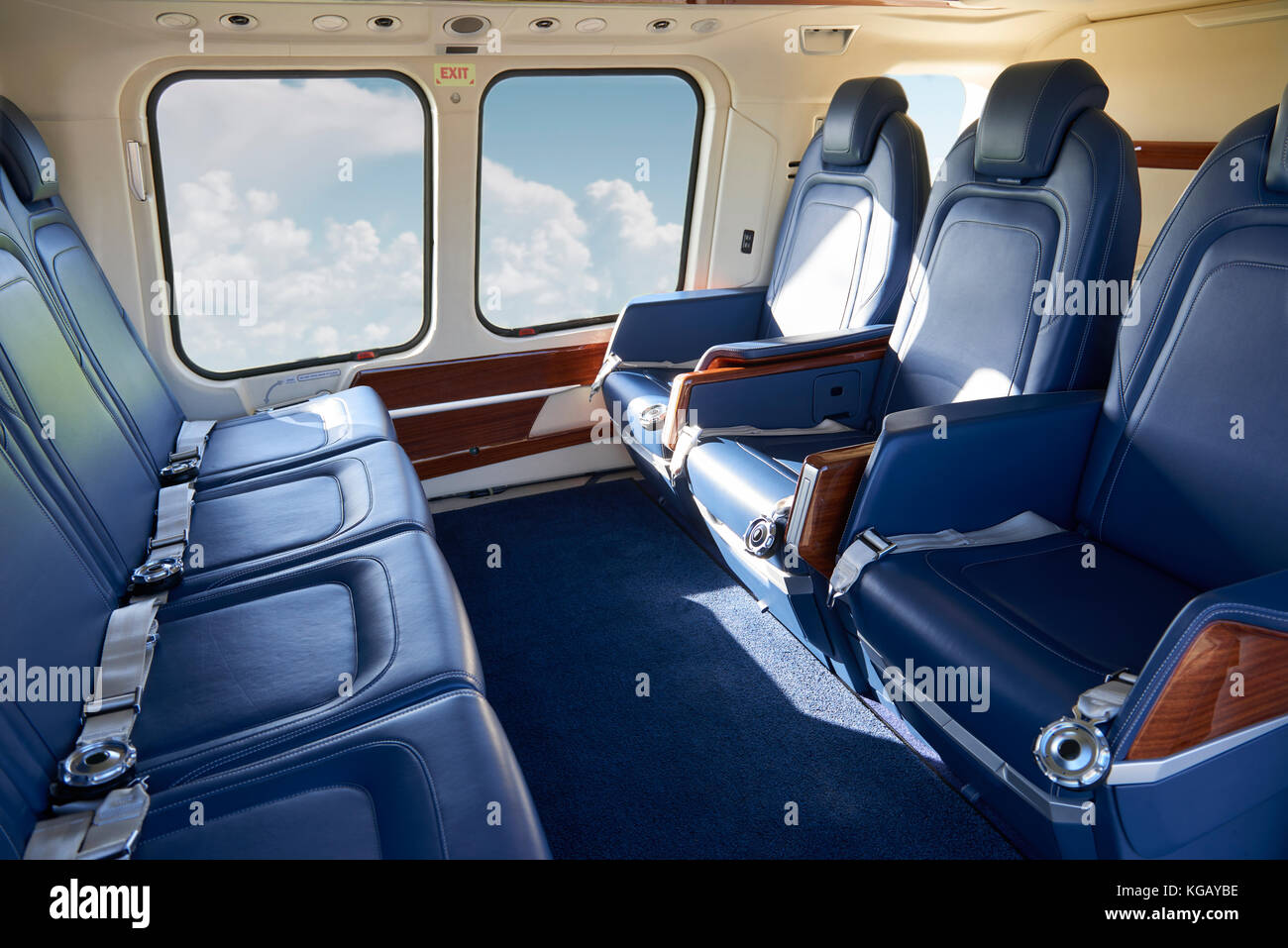 Seats In Empty Helicopter Cabin During Flight Stock Photo - Alamy