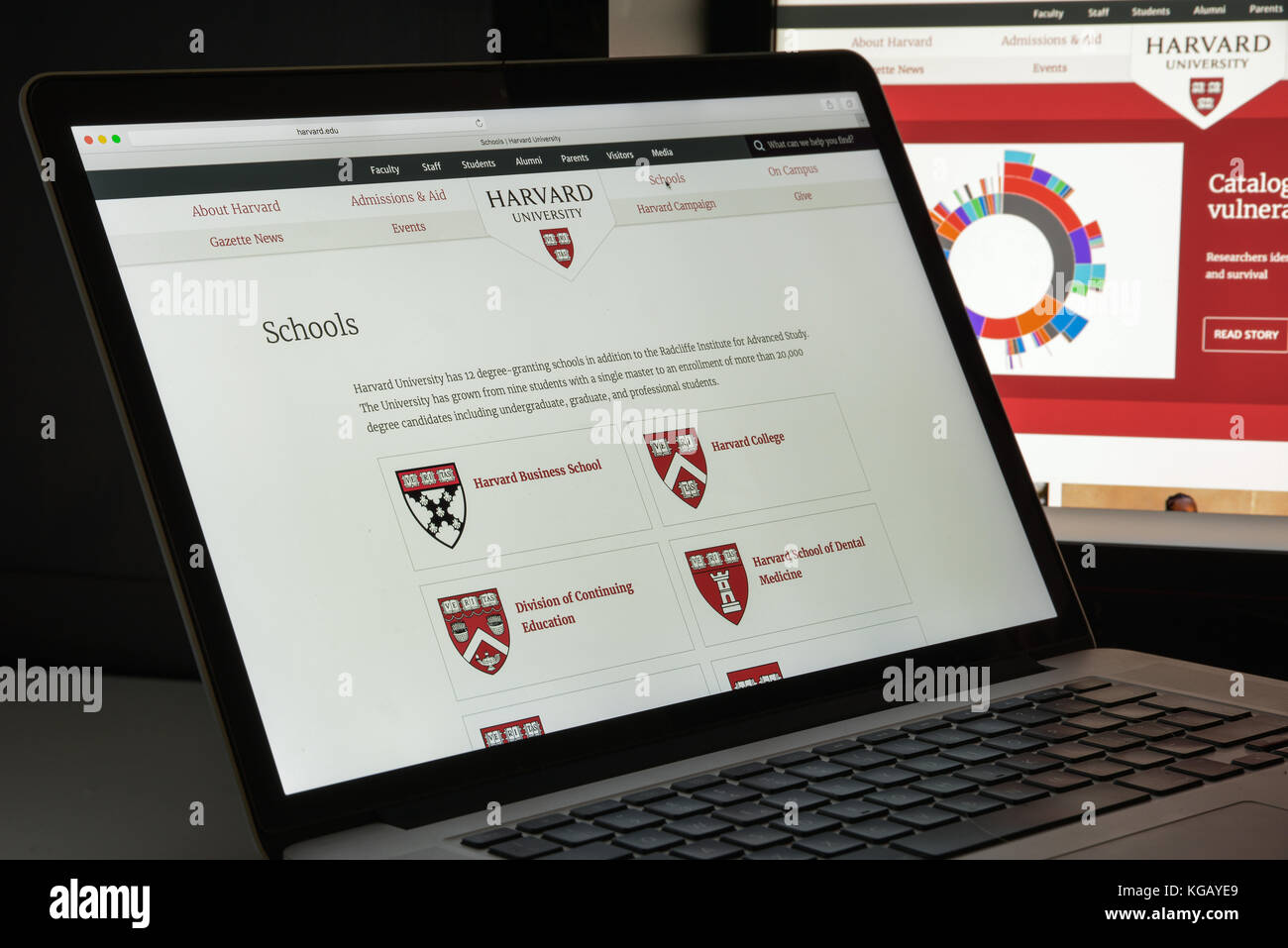 Milan, Italy - August 10, 2017: Harvard.edu website homepage. Harvard ...