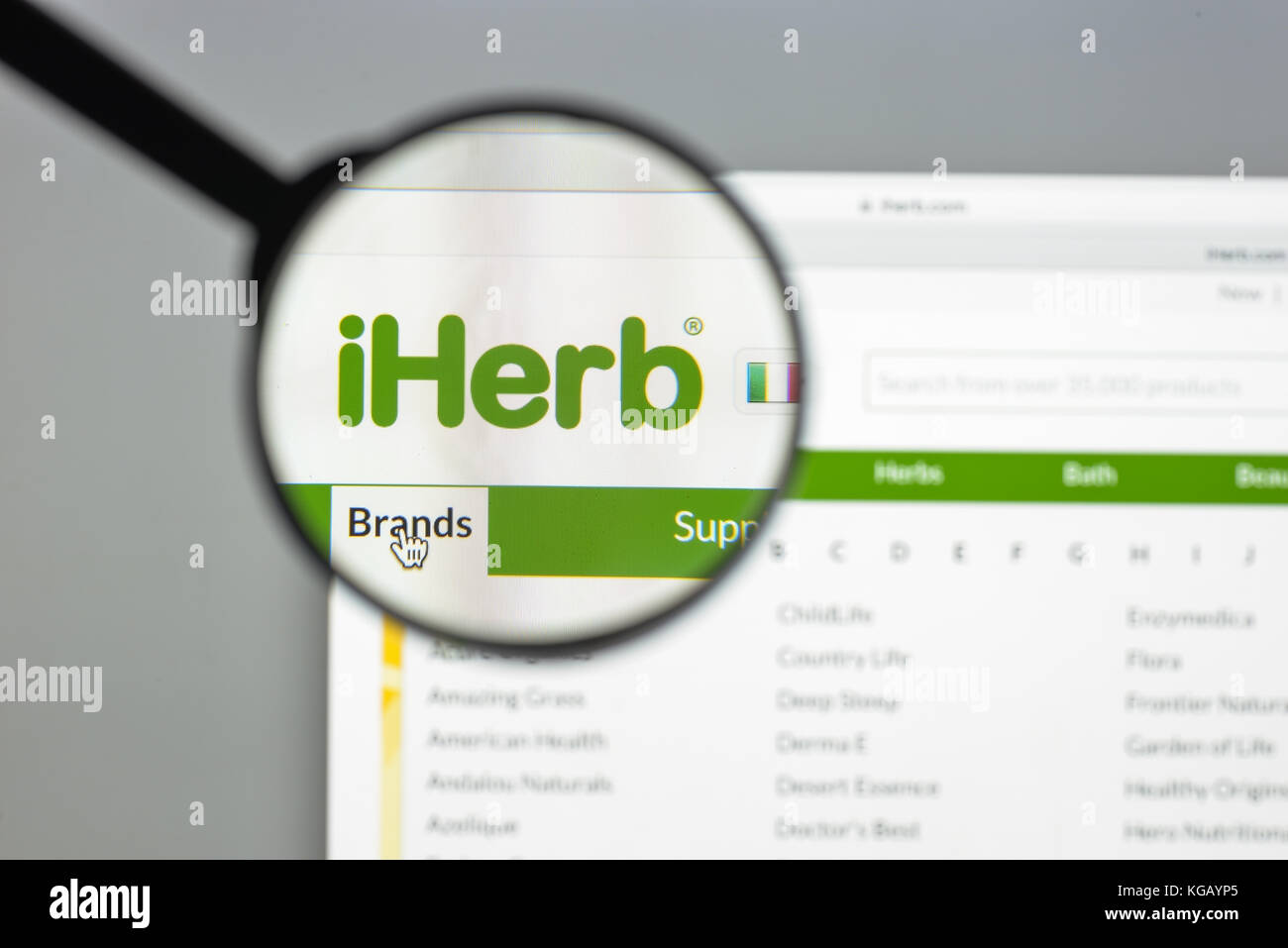 Milan, Italy - August 10, 2017: Iherb.com website homepage. Iherb logo ...