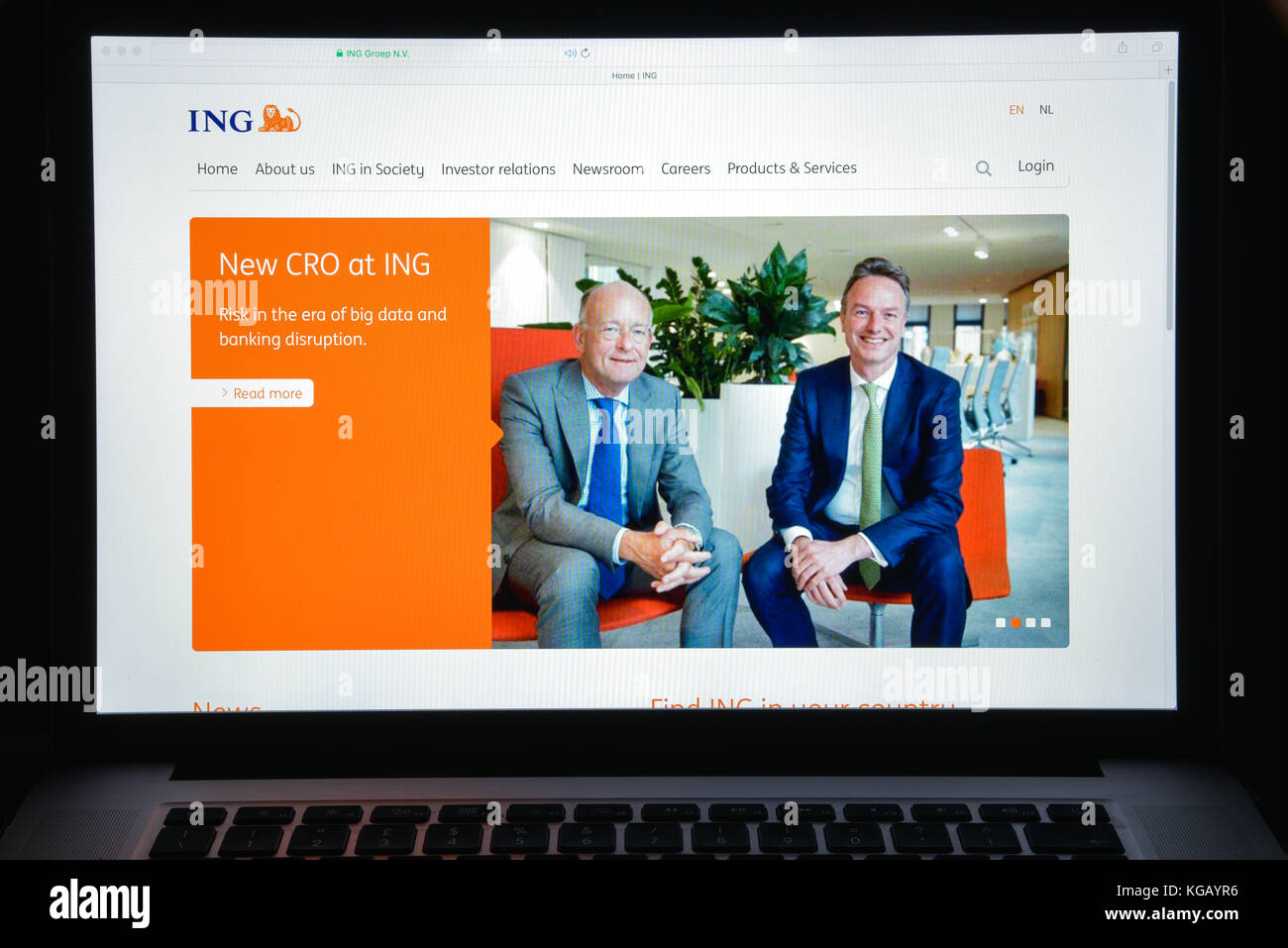 Milan, Italy - August 10, 2017: ING group bank website homepage. It is ...