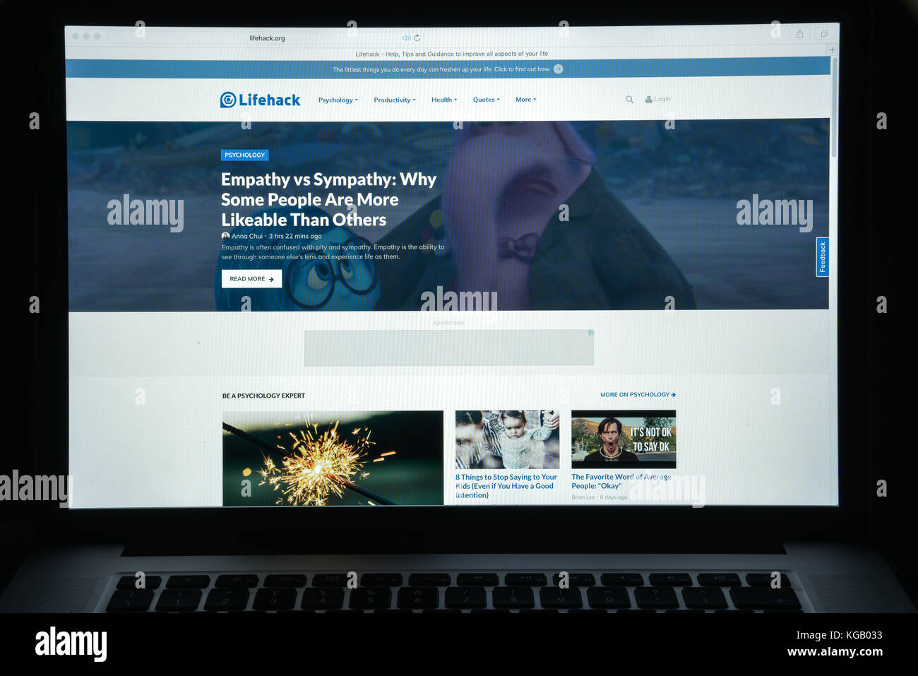 Milan, Italy - August 10, 2017: Lifehack website homepage. Lifehack ...