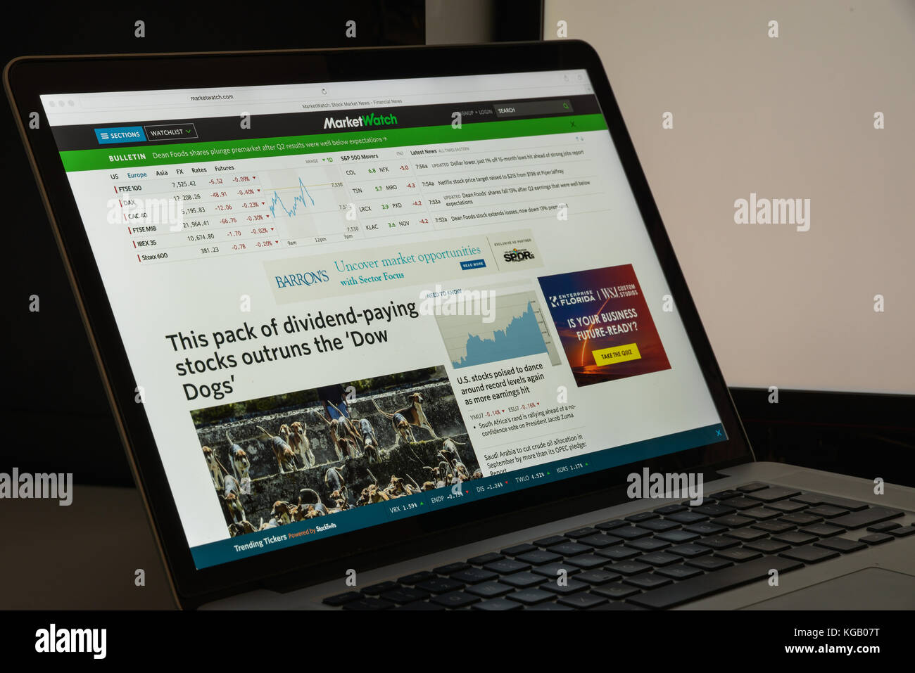 Milan, Italy - August 10, 2017: Market watch website homepage ...