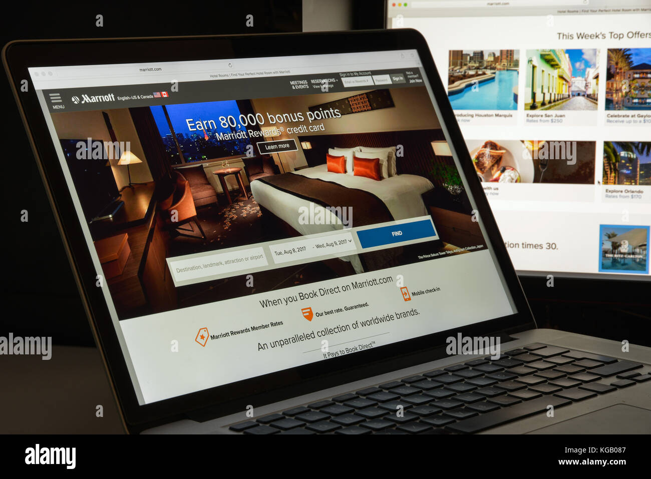 Milan, Italy - August 10, 2017: Marriott website homepage. It is an ...