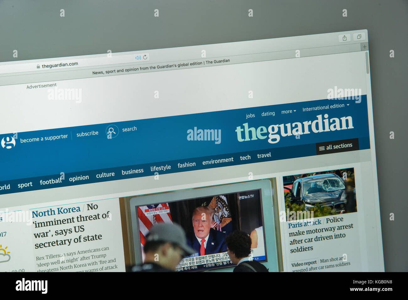 Milan, Italy - August 10, 2017: The Guardian website homepage. The ...