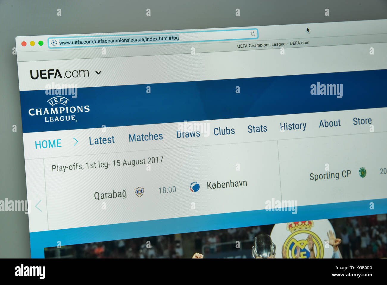 Milan, Italy - August 10, 2017: Uefa website homepage. Uefa logo ...